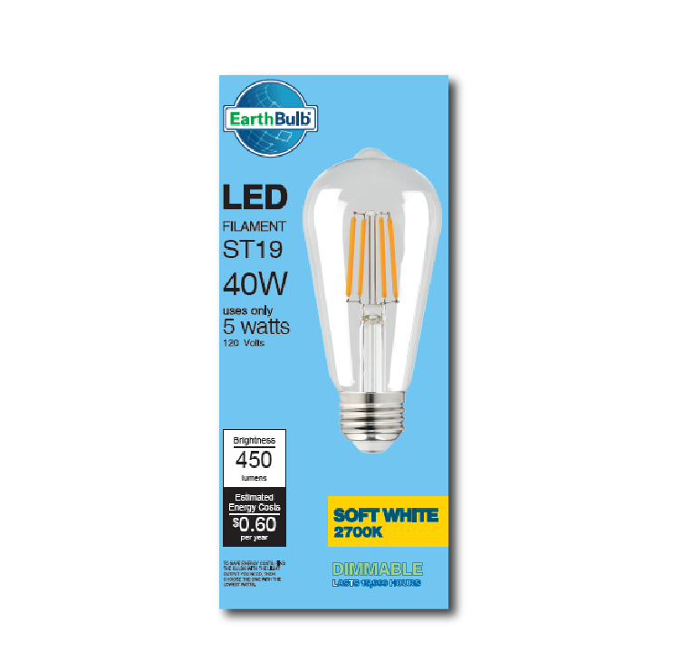 5 Watt 430LM 2700K ST19 Clear Filament LED | EarthTronics