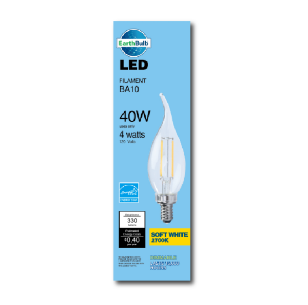 4 Watt 330LM 2700K BA10 Clear Filament LED | EarthTronics